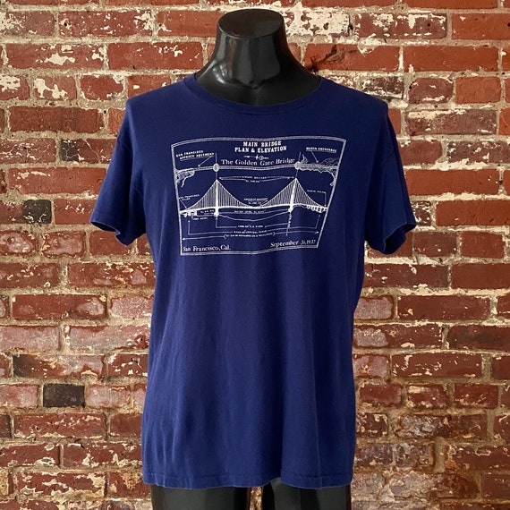 70s Golden Gate Bridge Architectural Drawings Art T-S… - Gem