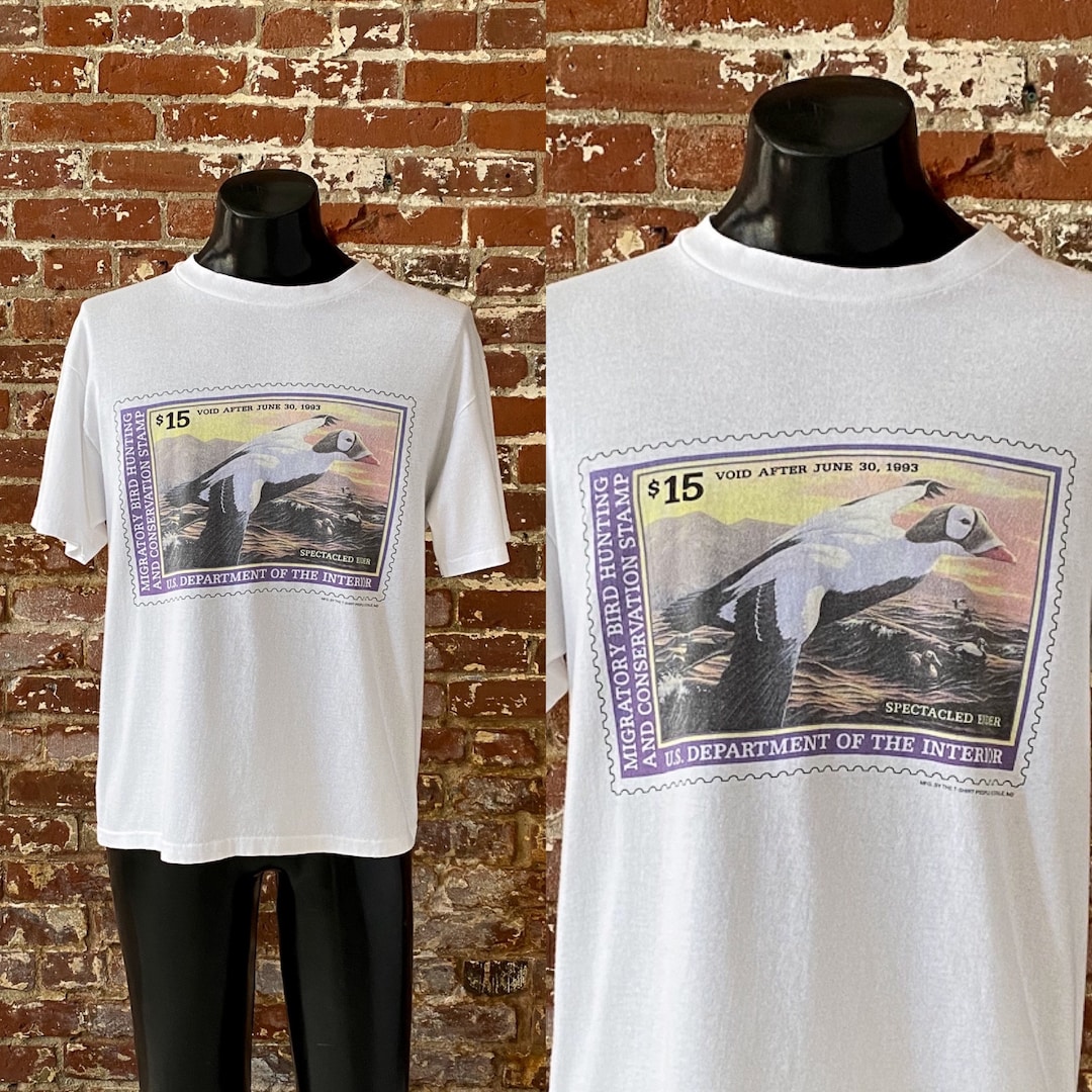 90s Spectacled Eider Postage Stamp Art T-shirt. Vintage 1990s Bird ...