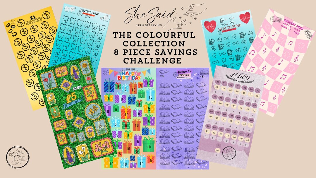 THE COLOURFUL COLLECTION 8 Page Saving Tracker Bundle | Budget Binder ...