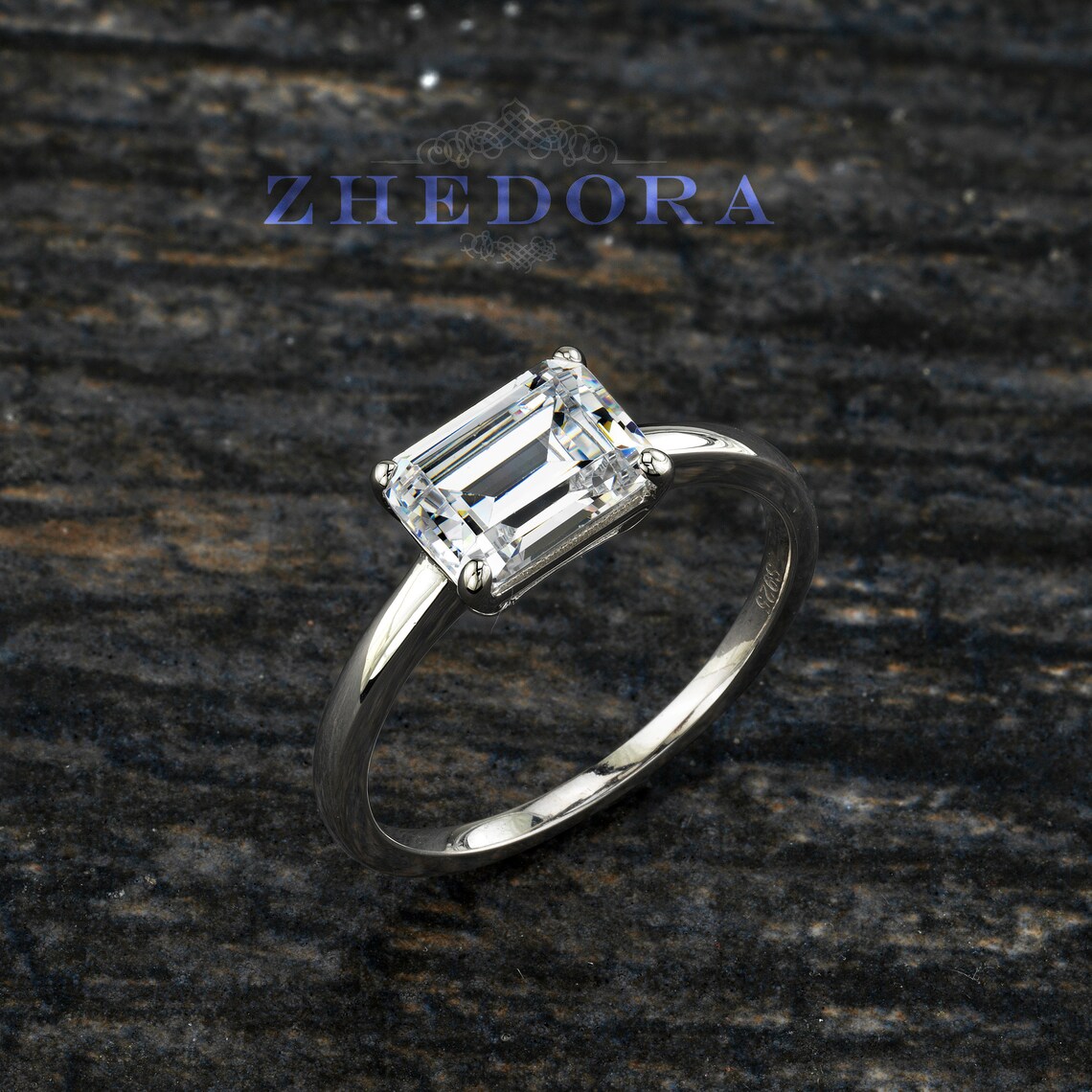 Sterling Silver Emerald Cut Engagement Ring Emerald Cut | Etsy