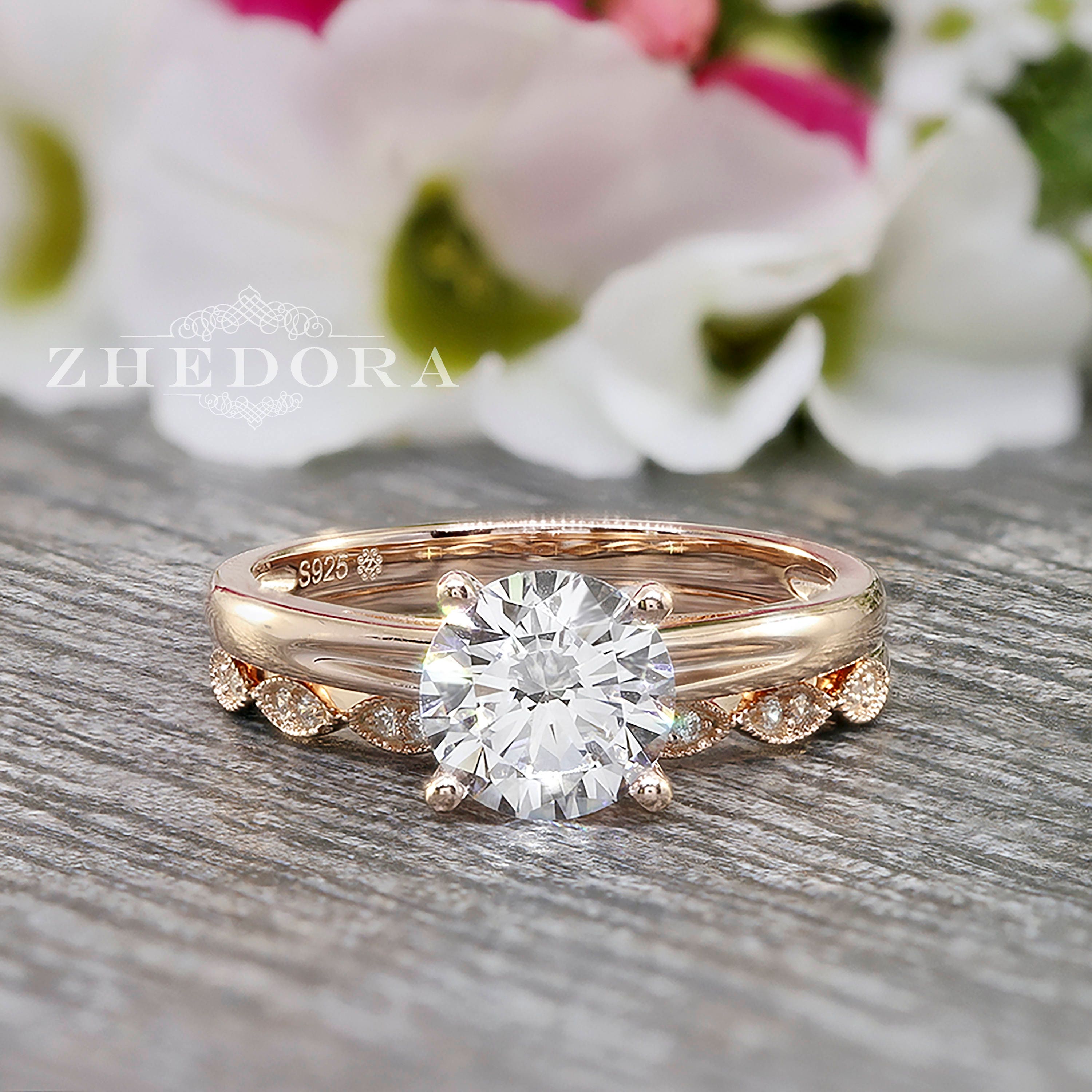 2.1 CT Brilliant Round Cut Solitaire Rose Gold Plated Art Deco Wedding ...