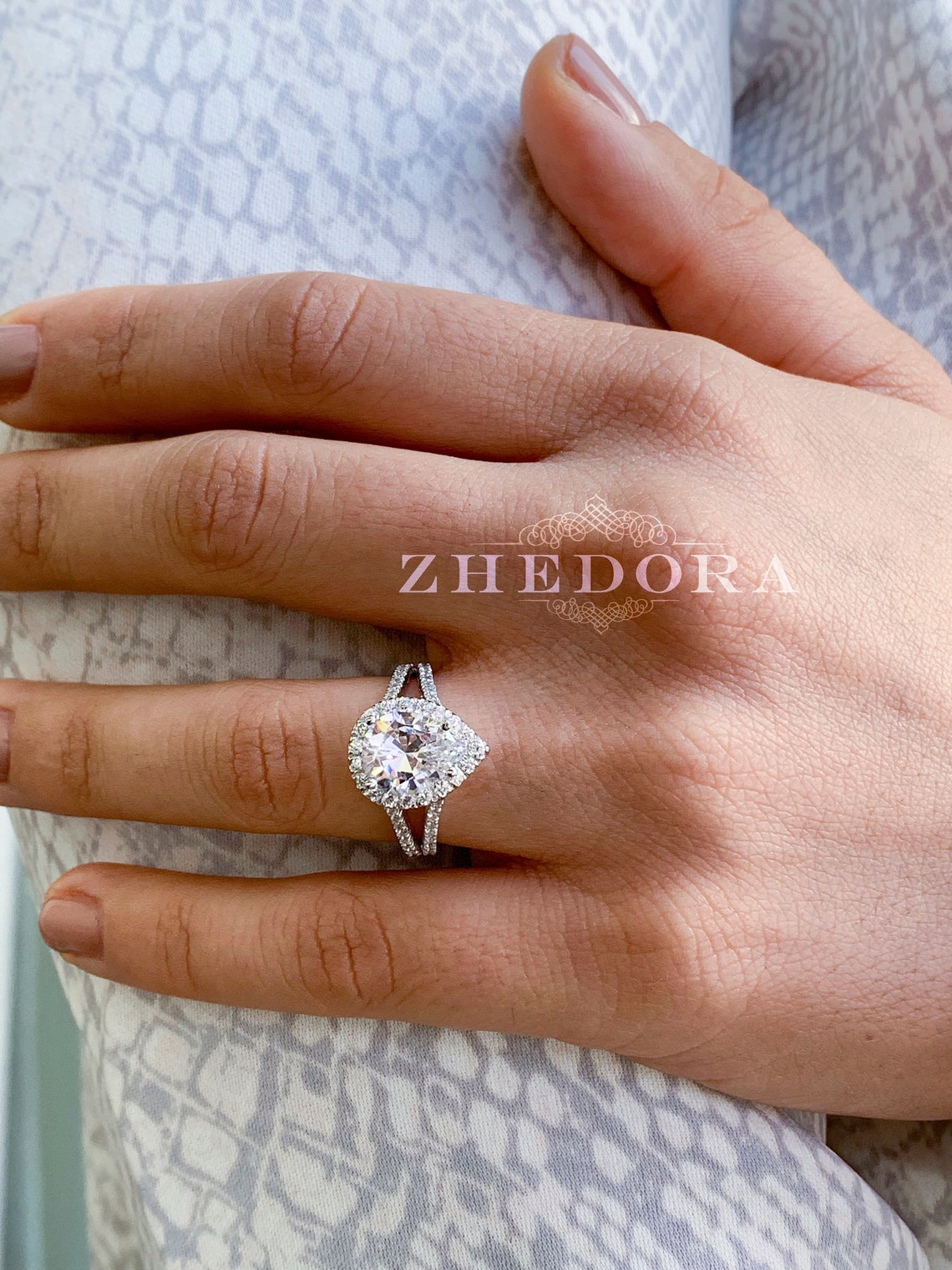 Sterling Silver Pear Engagement Ring, Split Shank Pear Engagement Ring ...