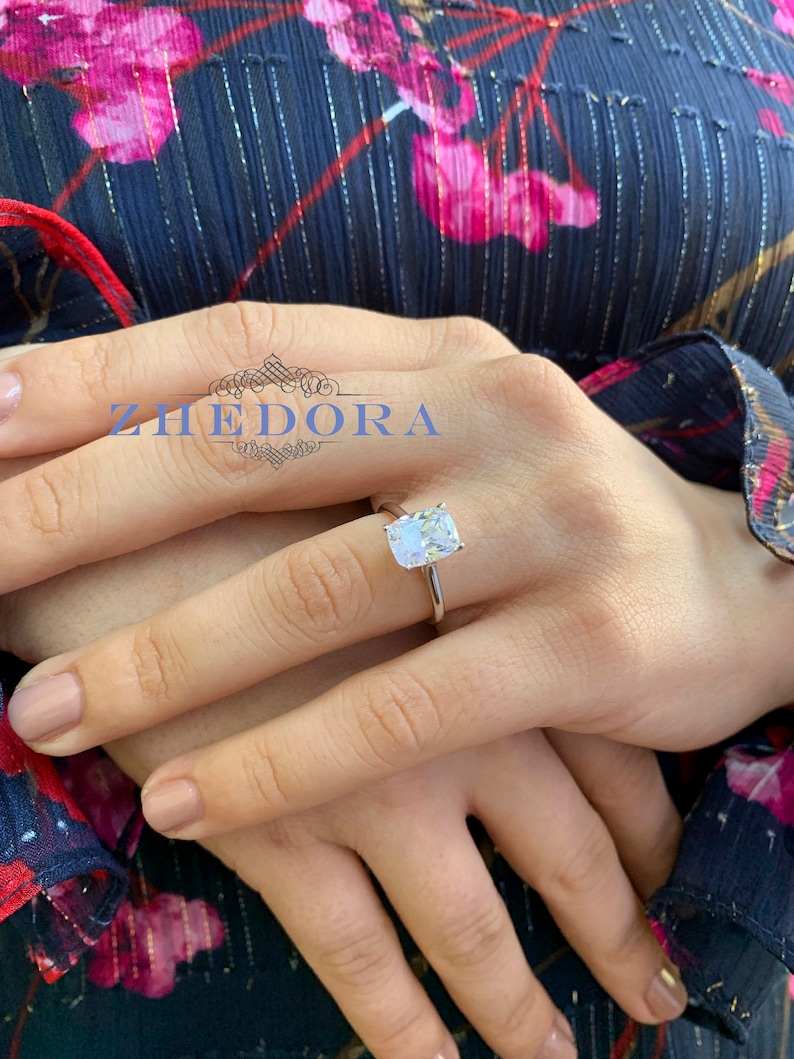 Sterling Silver Elongated Cushion Cut Engagement Ring - Etsy