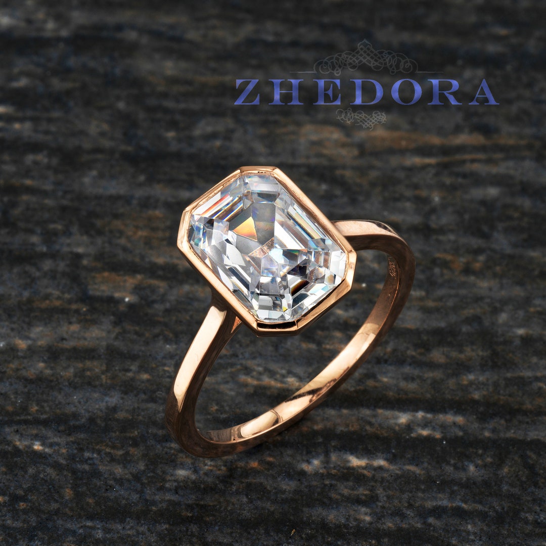 Sterling Silver Radiant Cut Engagement Ring, Rose Gold Plated, Radiant ...