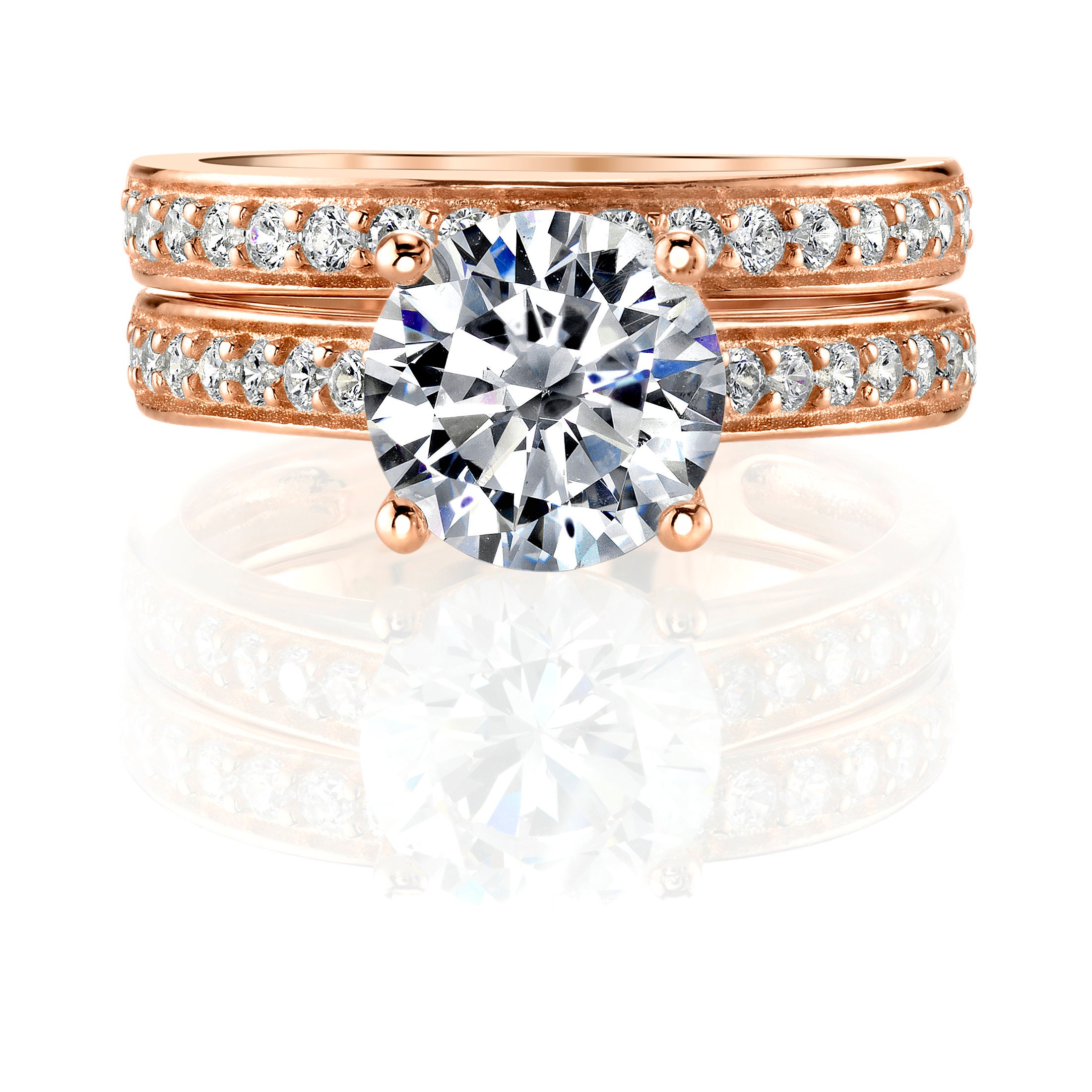 Channel Set Bridal Set Round Cut 2.0 Carat Rose Plated - Etsy