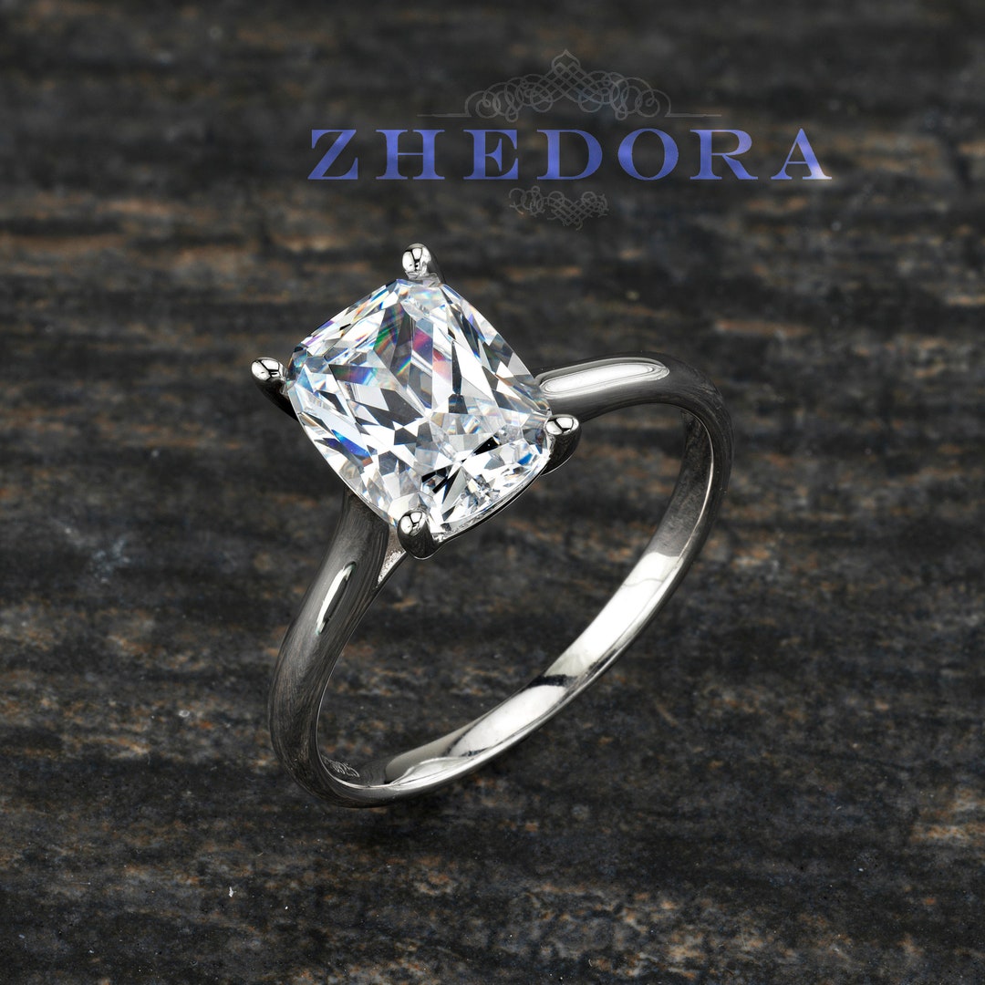 Sterling Silver Elongated Cushion Cut Engagement Ring, Elongated ...