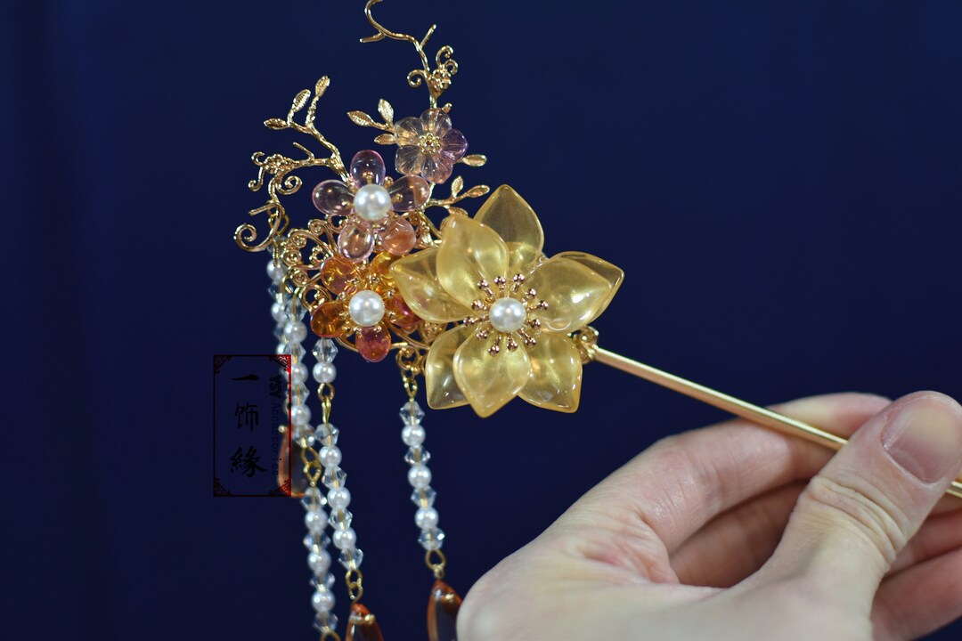 Bling Bling Golden Flower Hair Pin Hair Stick/ Asian Chinese Hair ...
