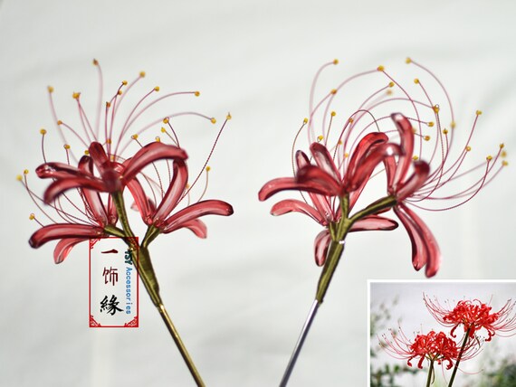Lycoris Red Magic Lily Flower Chinese Hanfu Silver Golden Hair - Etsy