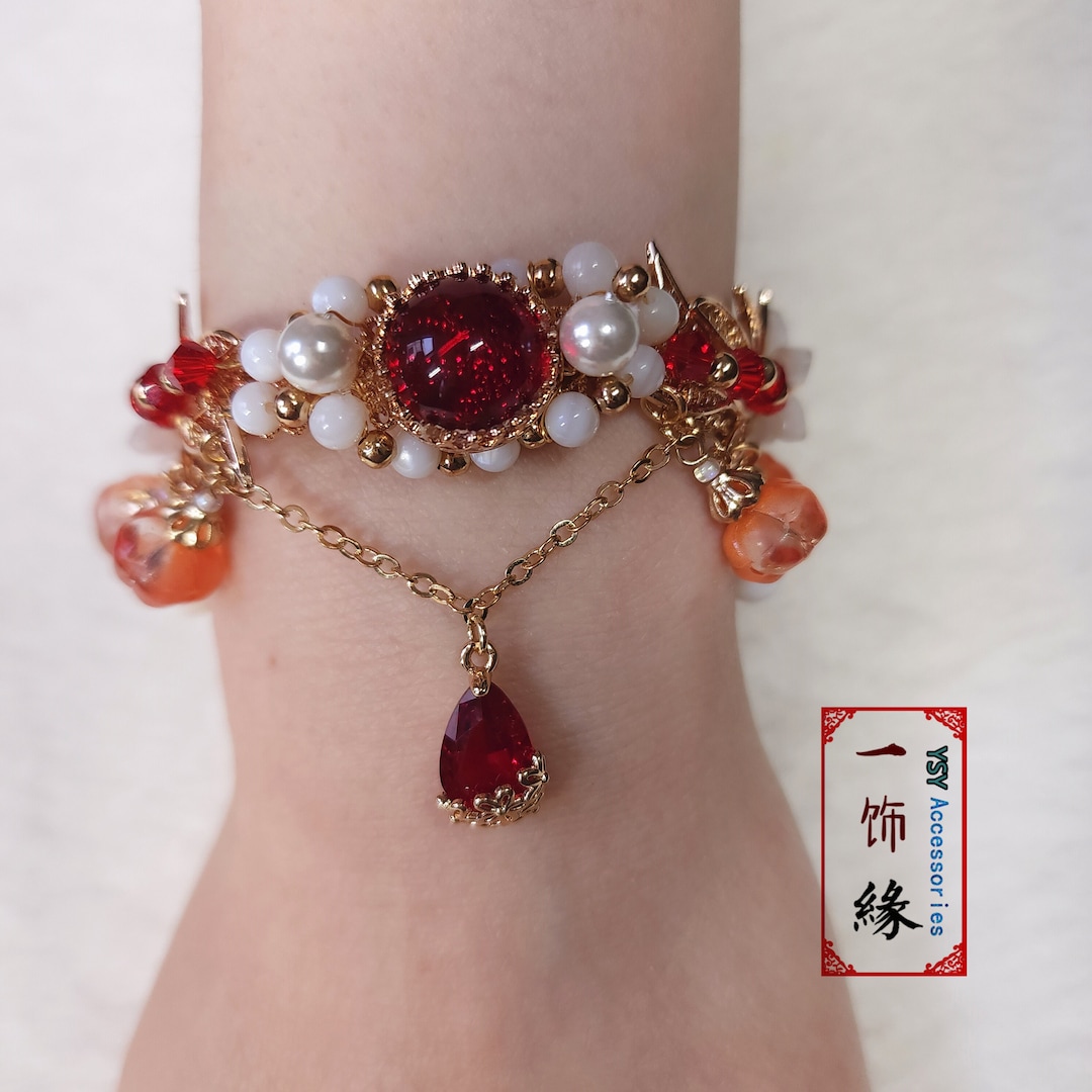 Blood Drop Charm Stretchable Bracelet Alloy Handmade Red Charm Bracelet ...