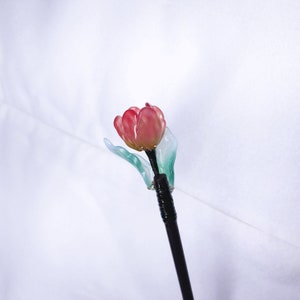 A Red Tulip for Her Wooden Hair Pin Handmade Glass Tulip Hair Stick ...