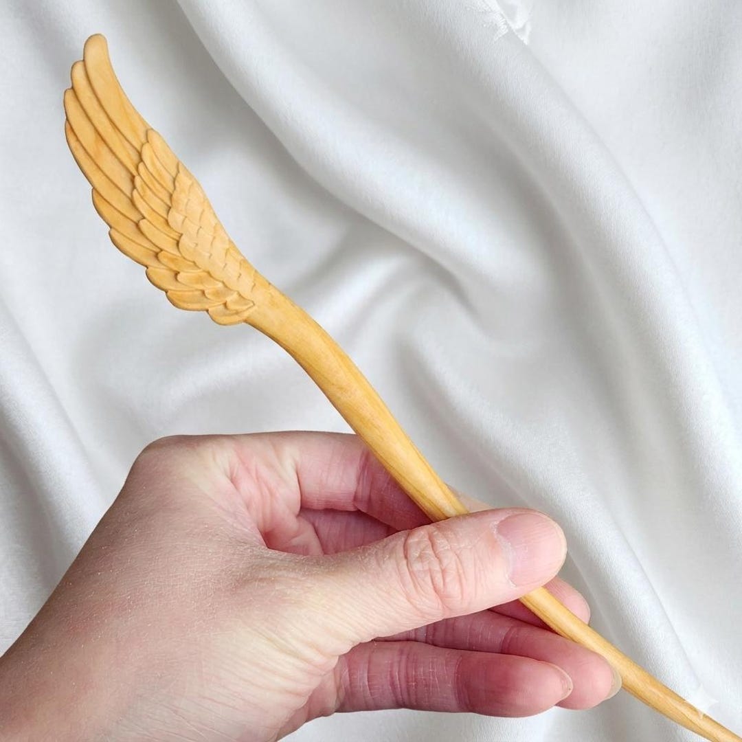 Hand-carved Wooden Wing Hair Pin - Minimalist Angel Wing Hair Slide ...