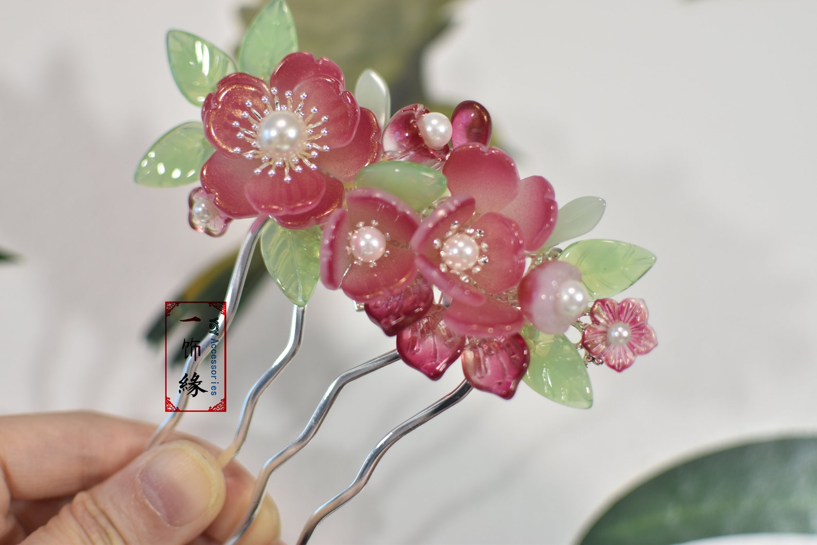 Tropical Red Flower Blossom Hair Comb/asian Hanfu Hair Jewelry - Etsy