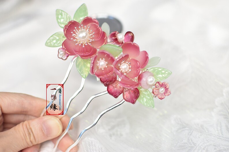 Tropical Red Flower Blossom Hair Comb/asian Hanfu Hair Jewelry - Etsy