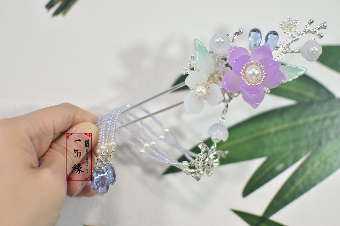 Elegant Purple PoP Flower Lolita Hanfu Silver Hair Pins/ Hair | Etsy