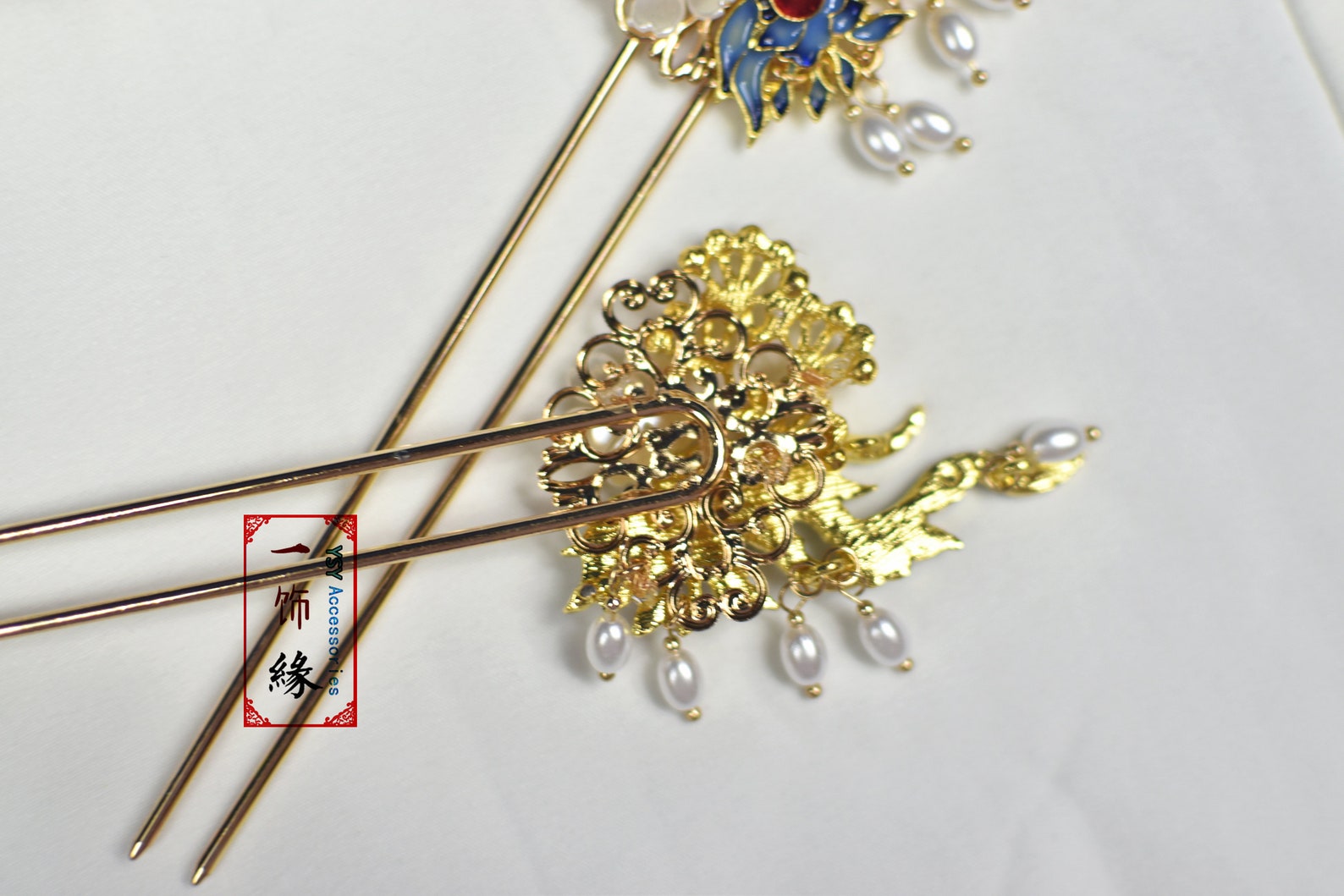 A Set of Phoenix Blue Enamel Hanfu Golden Hair Pin Hair Stick - Etsy