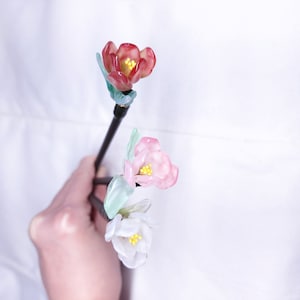 A Pink Tulip for Her Wooden Hair Pin Handmade Glass Tulip Hair Stick ...