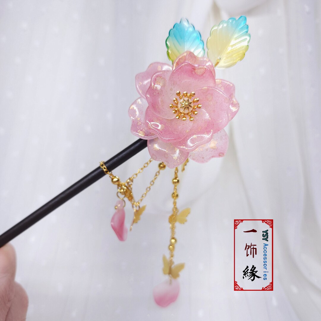 A Pink Tulip for Her Wooden Hair Pin Handmade Glass Tulip Hair Stick ...