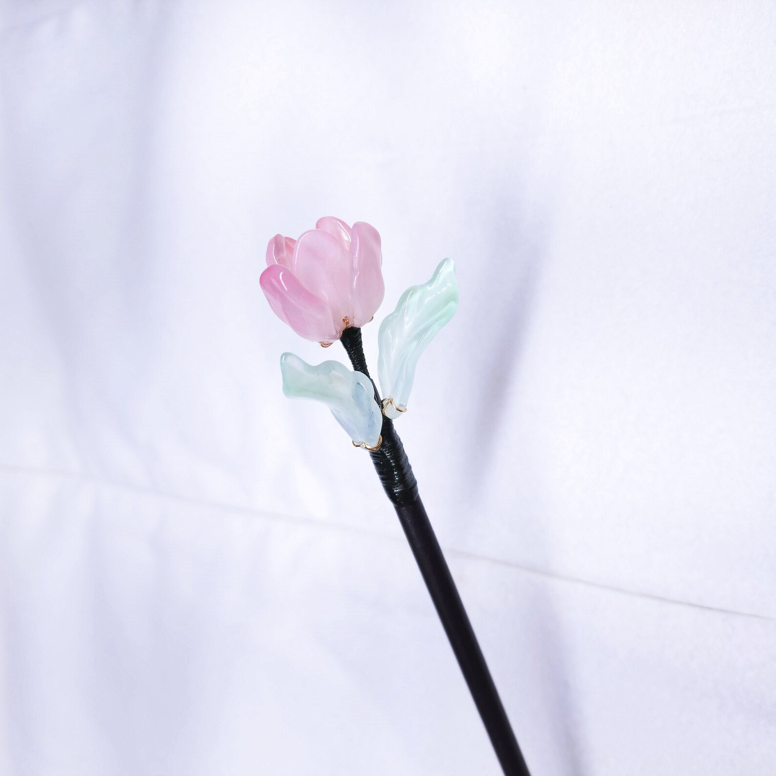 A Pink Tulip for Her Wooden Hair Pin Handmade Glass Tulip Hair Stick ...