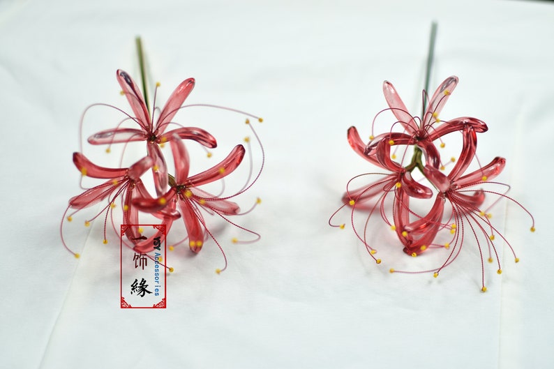 Lycoris Red Magic Lily Flower Chinese Hanfu Silver Golden Hair - Etsy