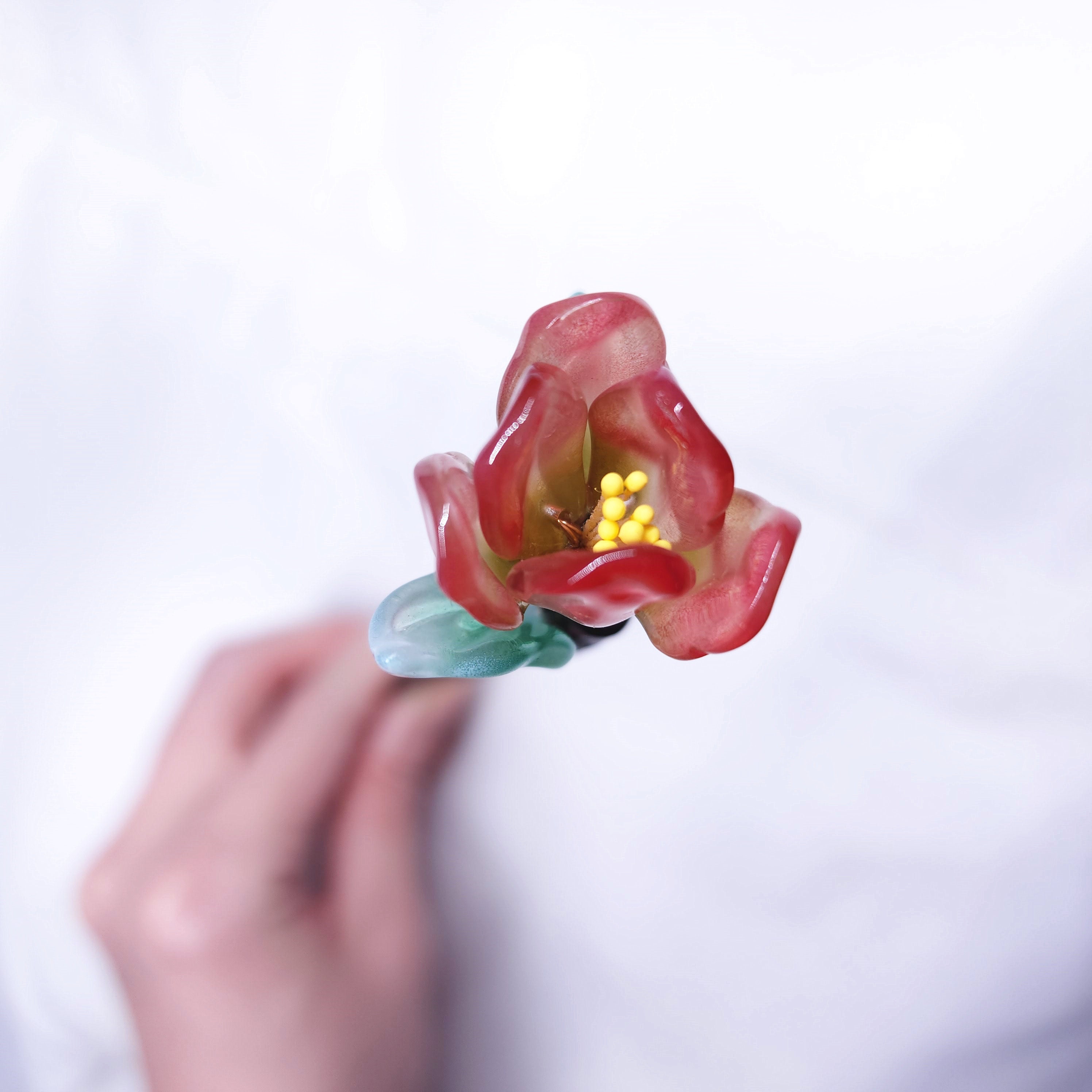 A Red Tulip for Her Wooden Hair Pin Handmade Glass Tulip Hair Stick ...