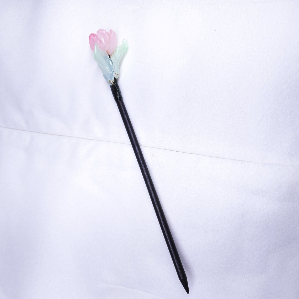 A Pink Tulip for Her Wooden Hair Pin Handmade Glass Tulip Hair Stick ...