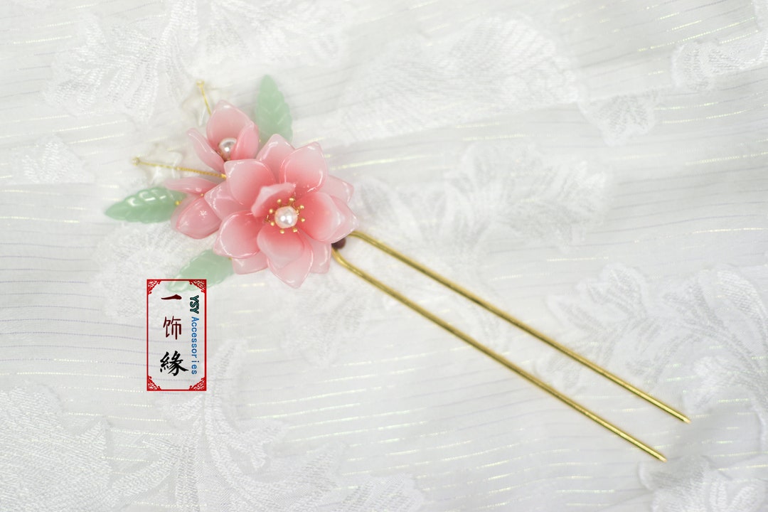 Pink Passion Crystal Flower Hair Stick/ Asian Hair Accessories/ Bridal ...