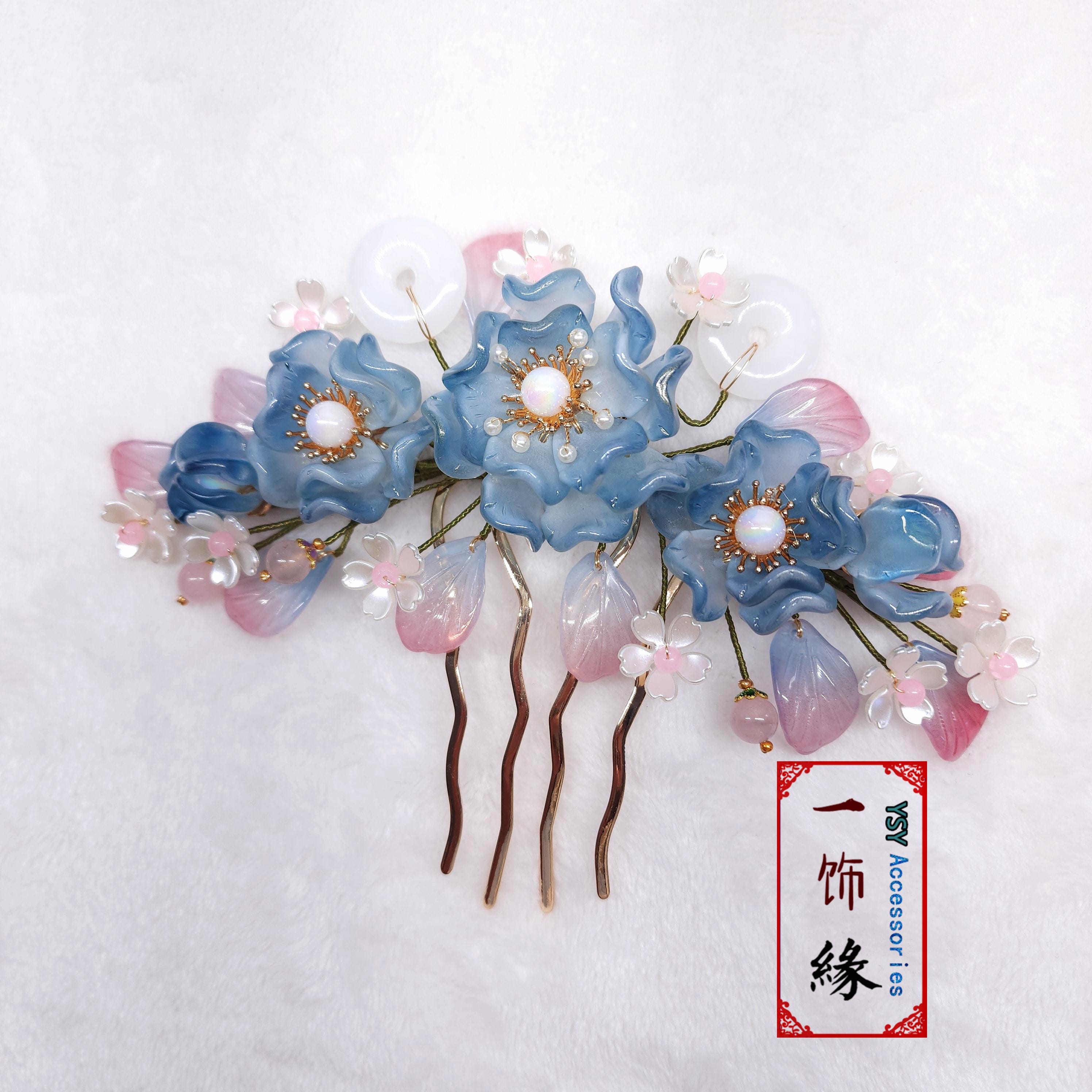 Pastel Blue and Pink Floral Hair Comb -iridescent Mermaidcore Headpiece ...