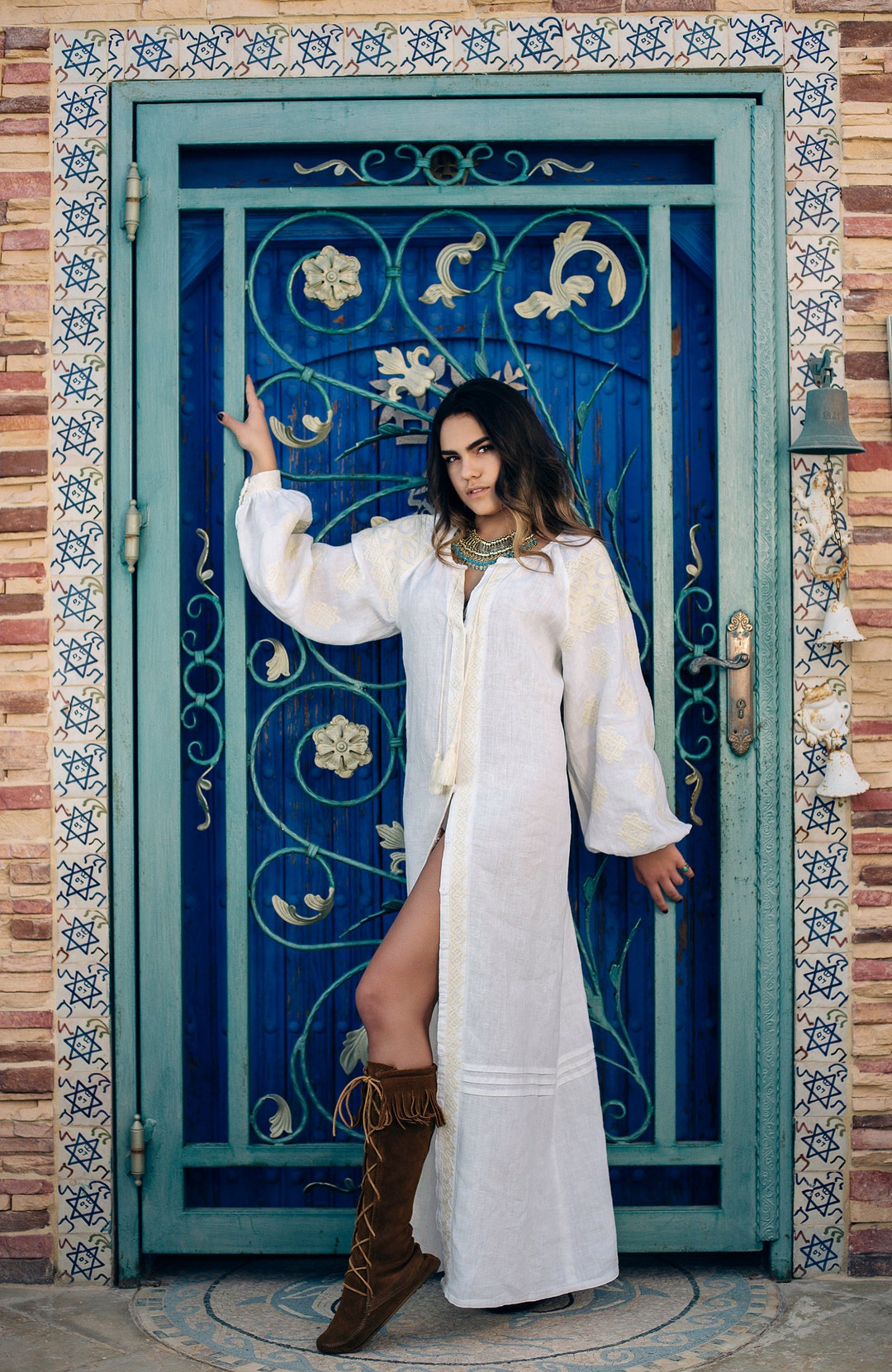 Linen Embroidered Boho Dress M L 8 10 12 14 Boho Wedding Festival ...