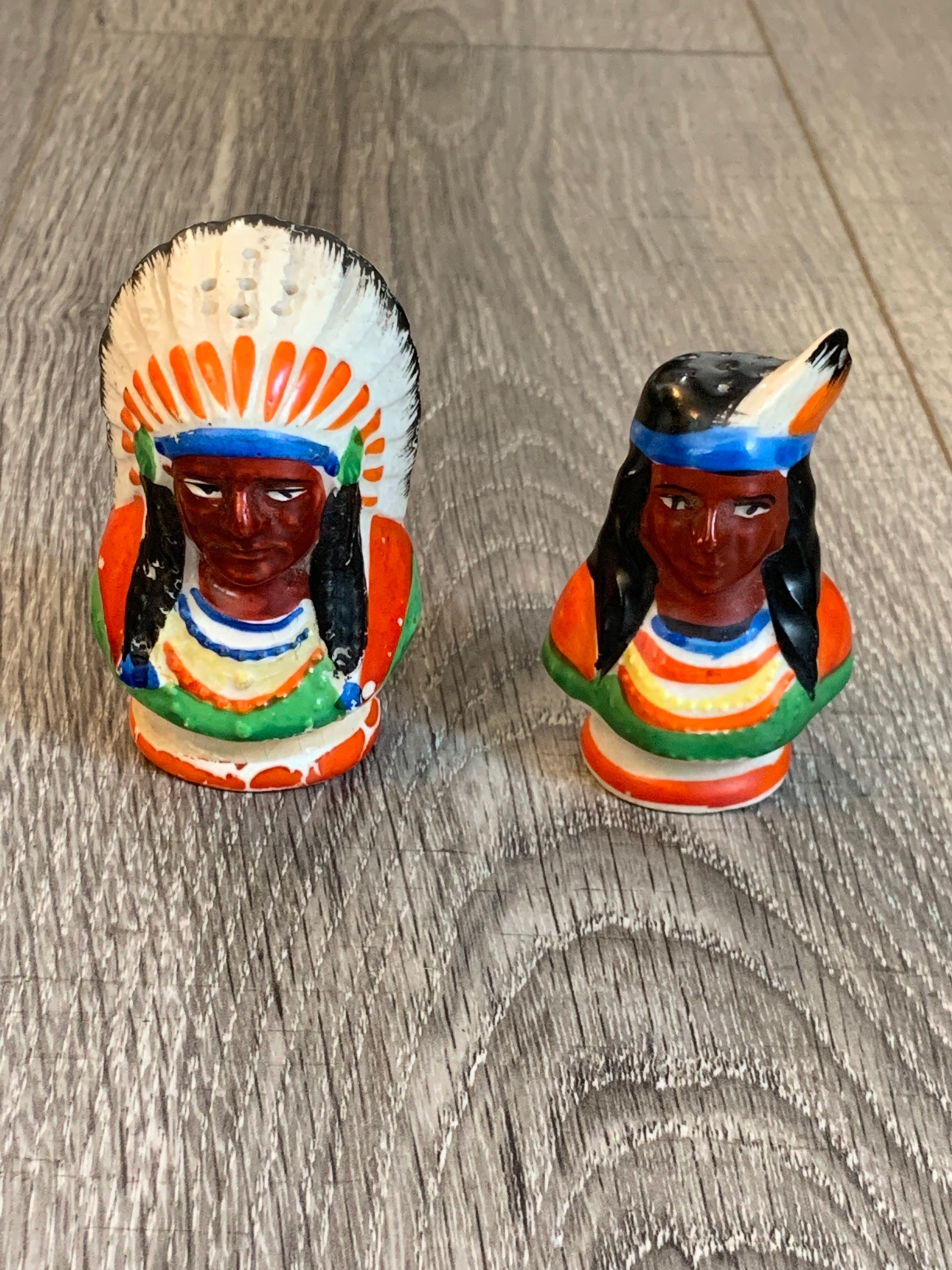 Vintage Native Indian Chief & Woman Warrior Salt and Pepper Shakers Set ...