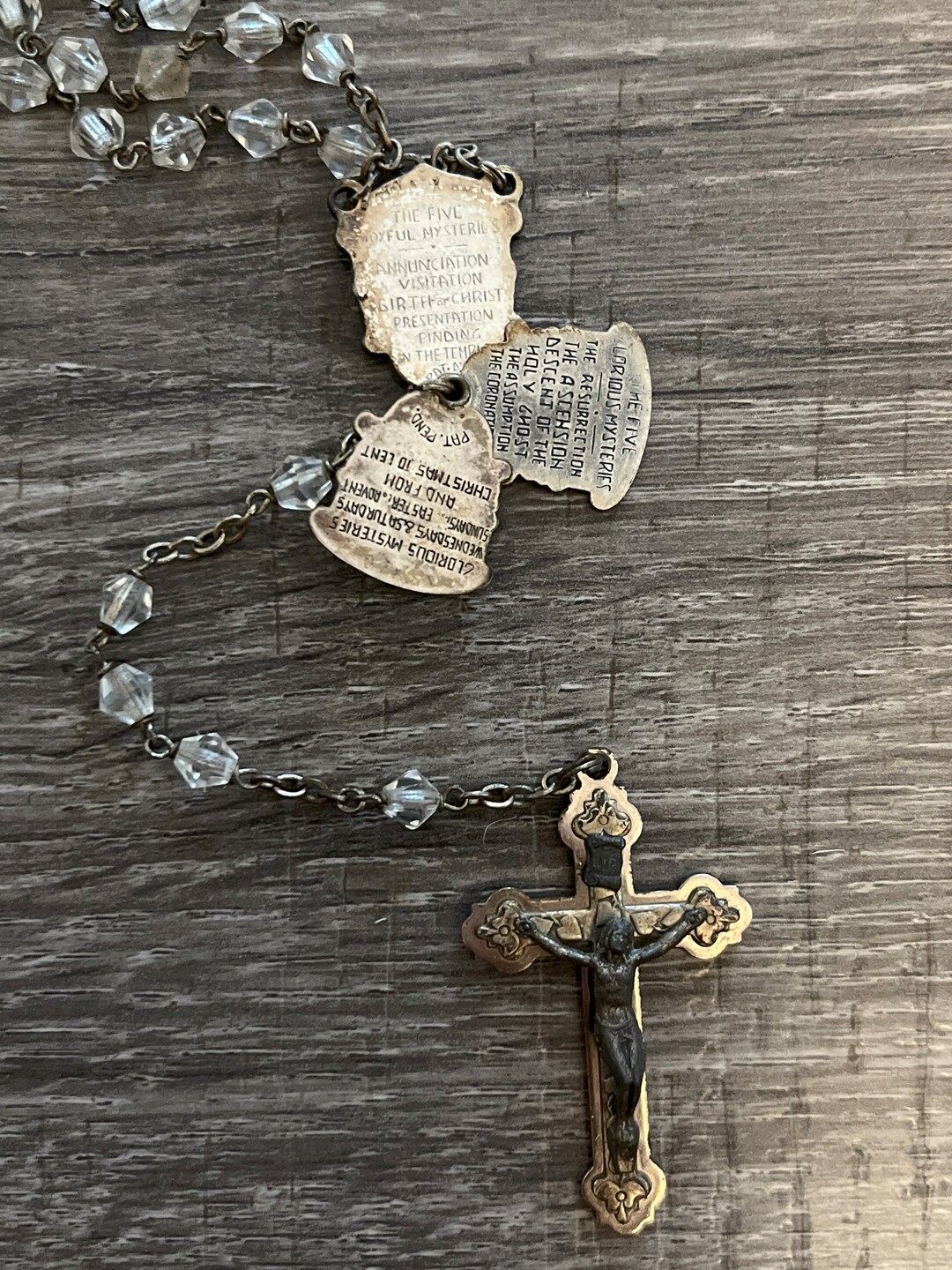 Glorious Mysteries Rosary Faceted Glass Bead Prayer Medal Filigree ...