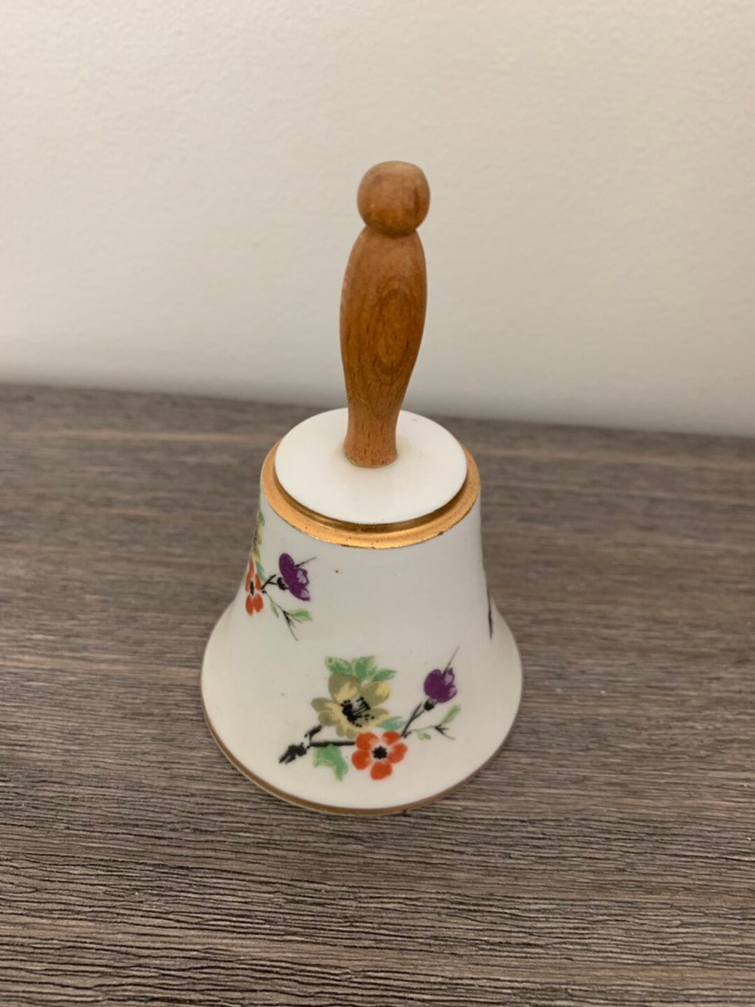 Enesco Bell Japan Floral Purple Green Orange Porcelain Wood Handle ...