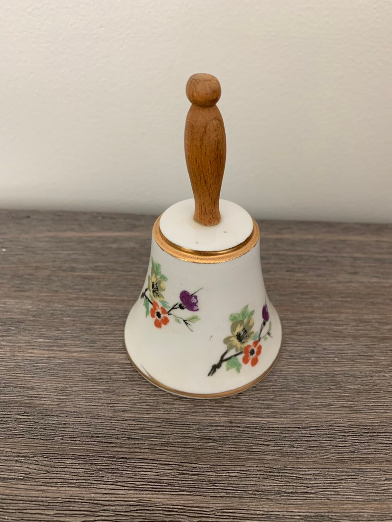 Enesco Bell Japan Floral Purple Green Orange Porcelain Wood Handle ...