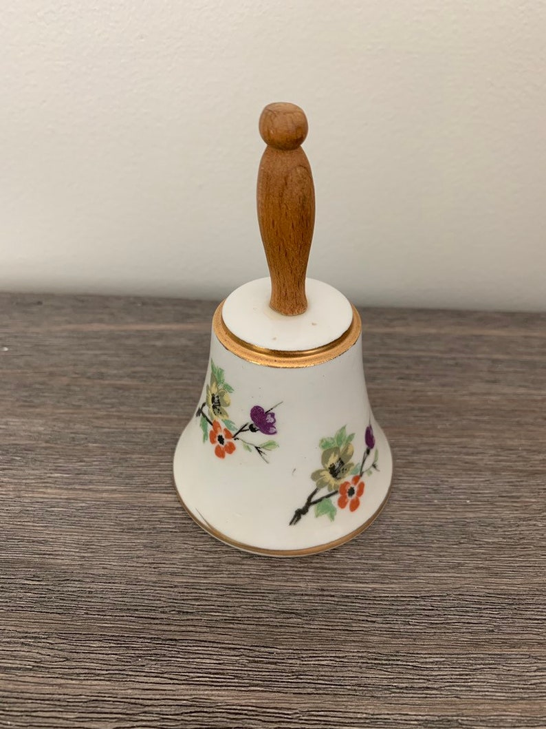 Enesco Bell Japan Floral Purple Green Orange Porcelain Wood | Etsy