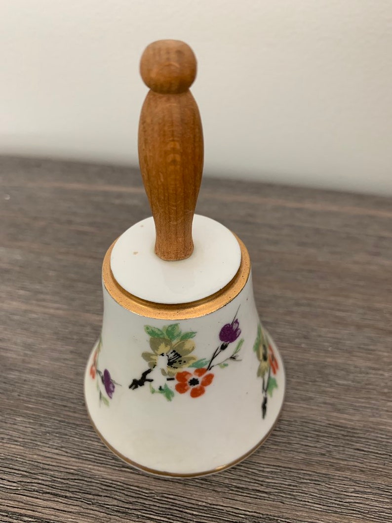 Enesco Bell Japan Floral Purple Green Orange Porcelain Wood | Etsy
