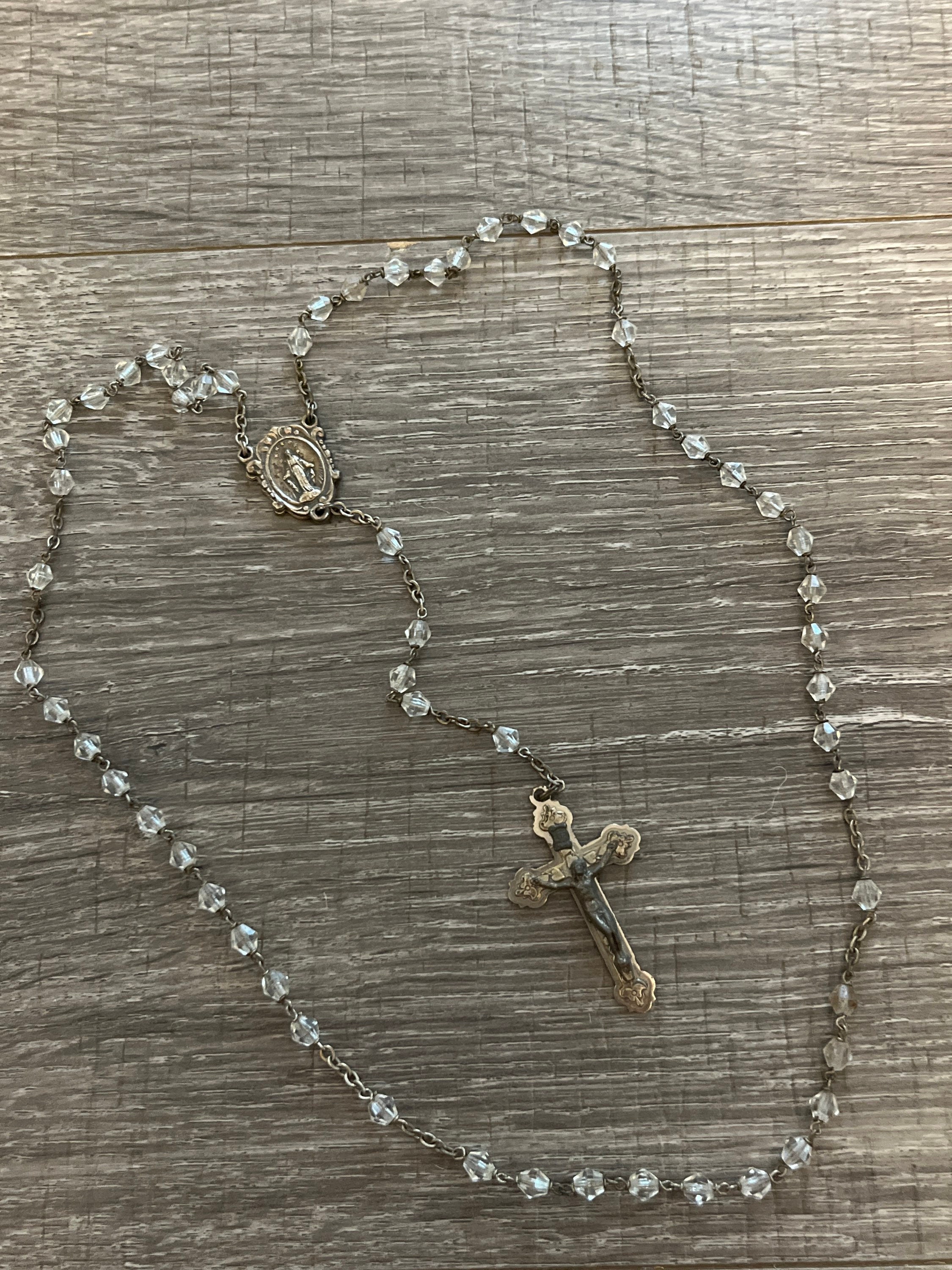 Glorious Mysteries Rosary Faceted Glass Bead Prayer Medal Filigree ...