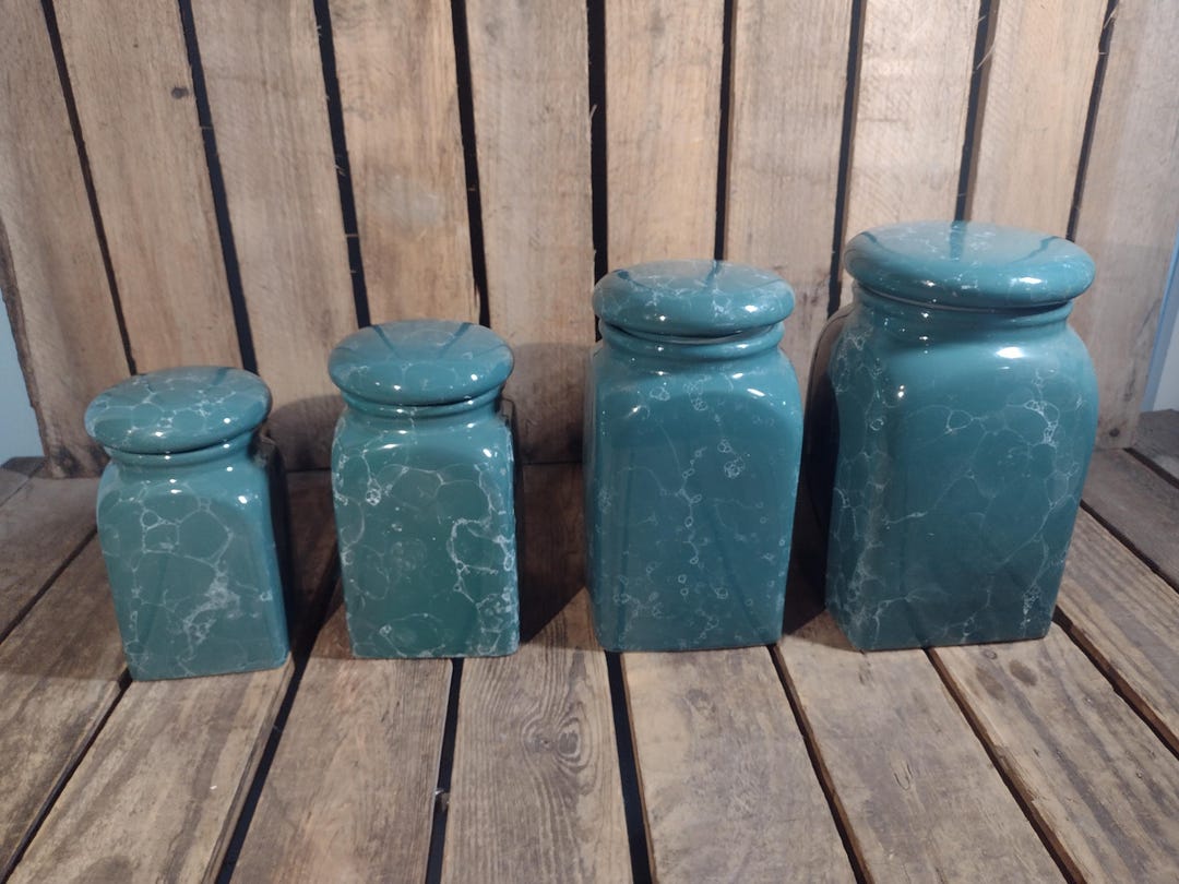 4 Vintage Green Kitchen Canisters - Etsy