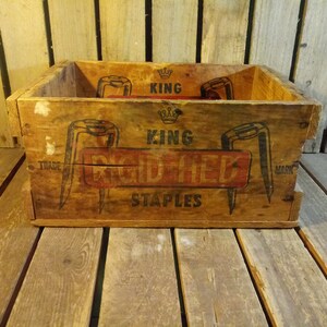 Vintage King Staples Wooden Crate: Rustic Farmhouse Advertising Box - Etsy