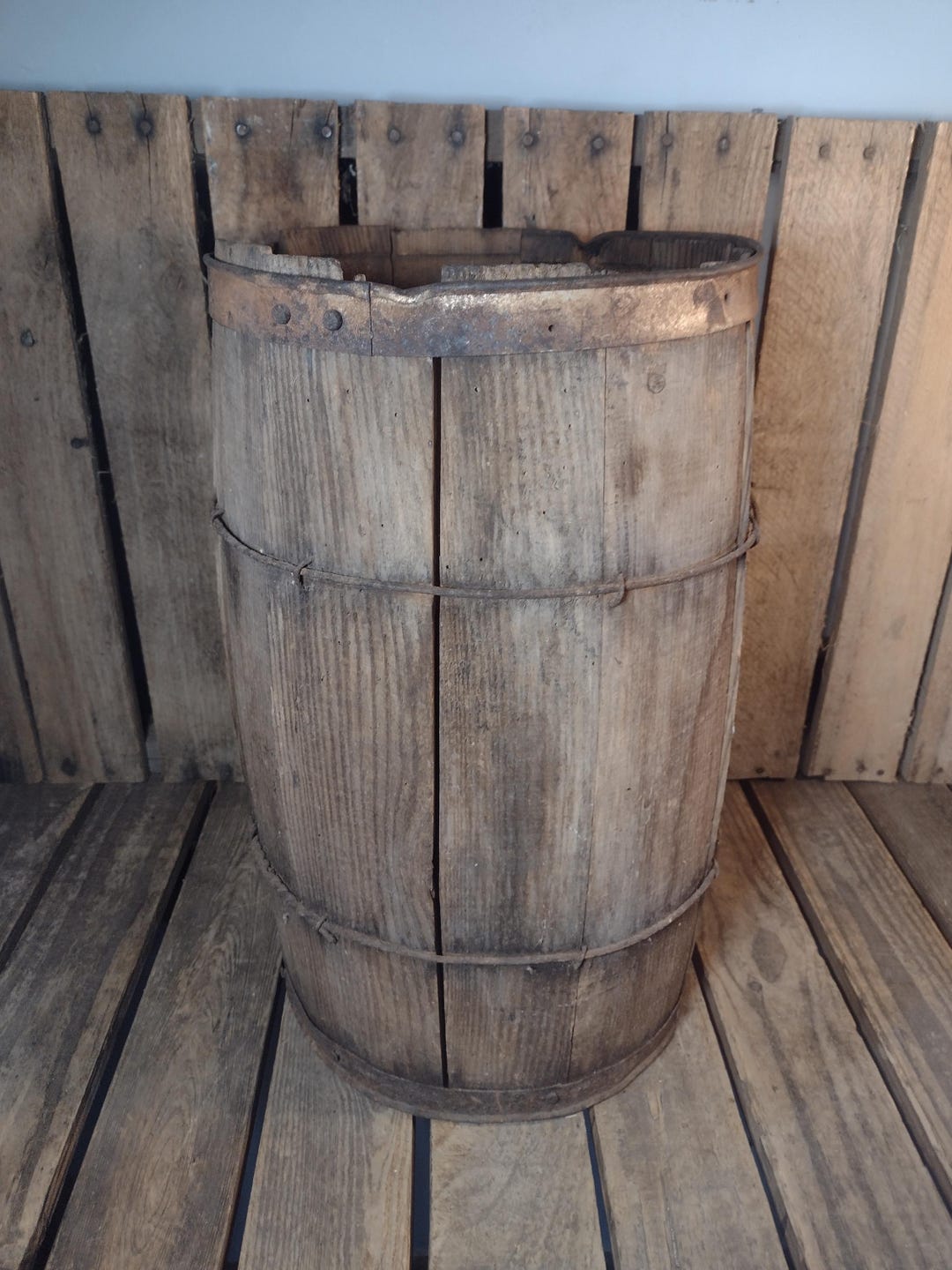 Antique Wooden Nail Keg Barrel With Iron Bands – Rustic Farmhouse Decor ...