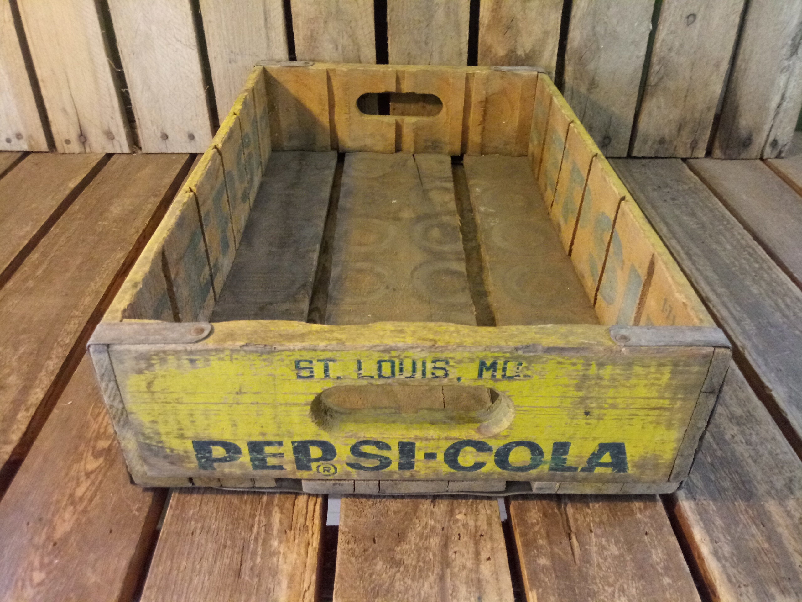 Vintage Pepsi Wooden Crate 1971 Yellow Soda Pop Advertising Box Rustic ...