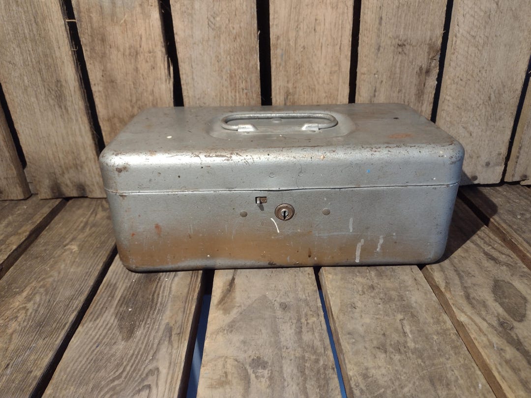 Vintage Metal Lock Box | Silver Storage Box | Industrial Toolbox ...