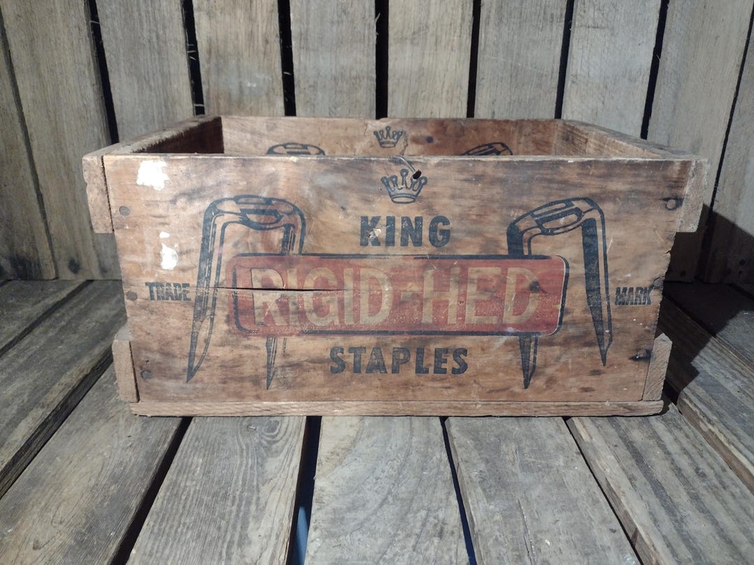 Vintage King Staples Wooden Crate: Rustic Farmhouse Advertising Box - Etsy