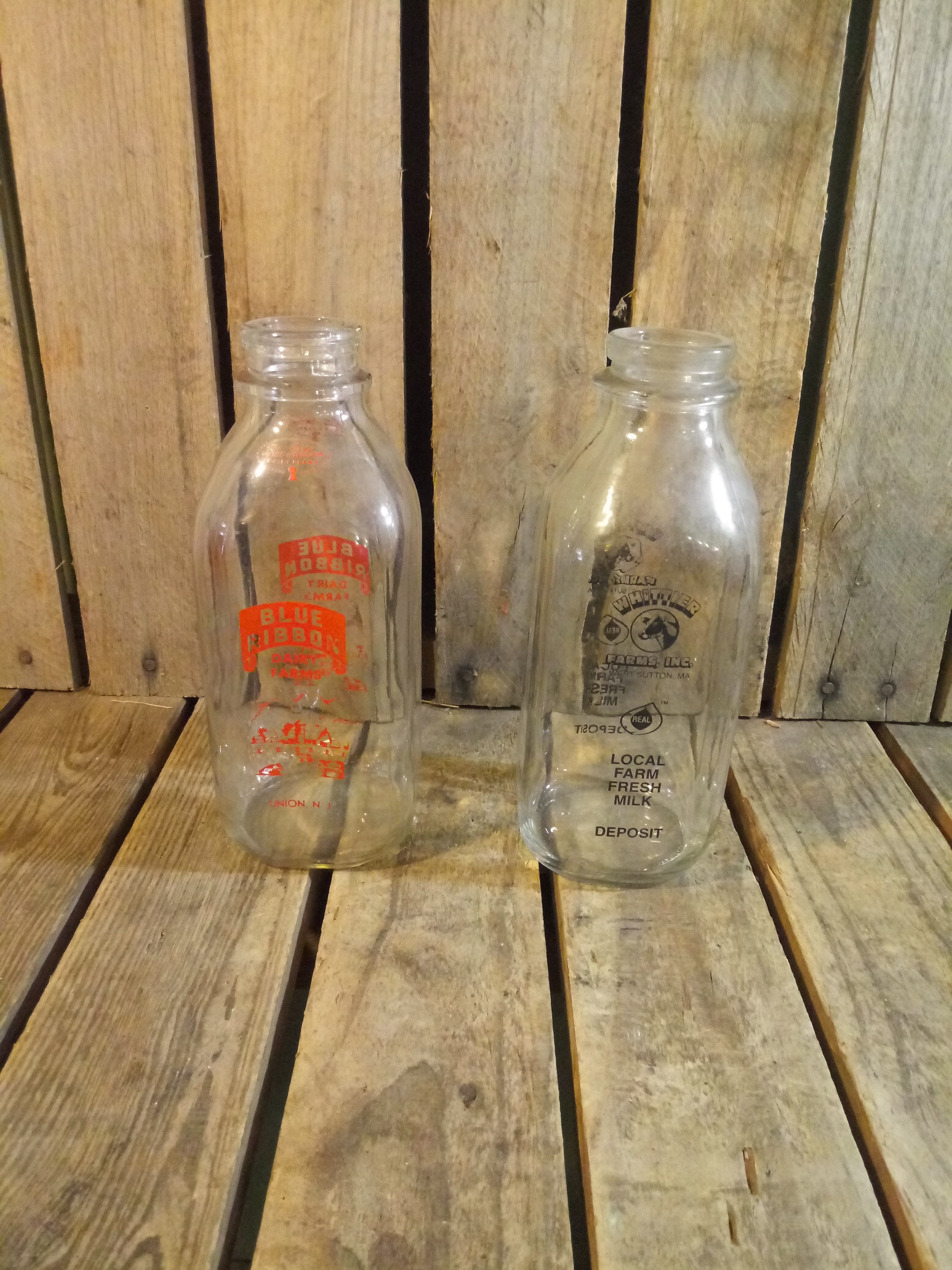 2 Vintage Glass Milk Bottles - Etsy