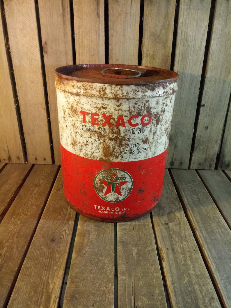 Vintage Texaco Oil Can Gas Station Garage Decor Red White Metal ...