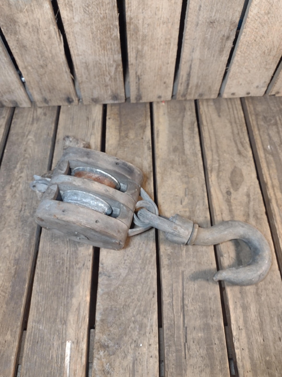 Wood Double Sheave Pulley Block With Heavy Iron Hook - Etsy