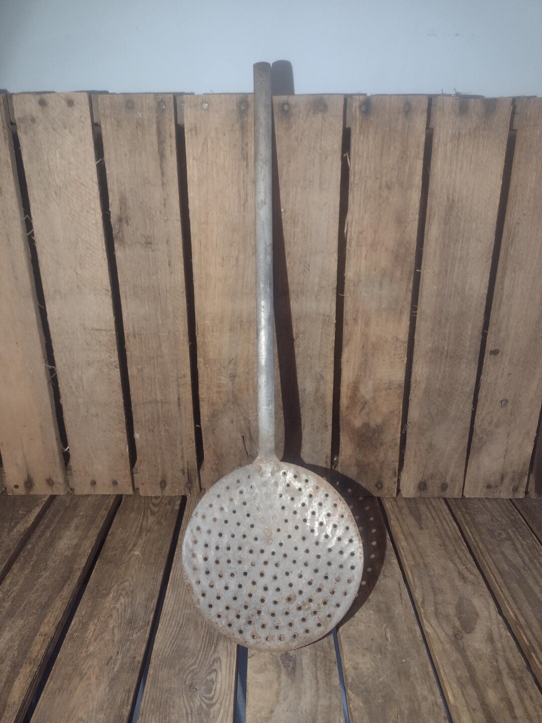Vintage Metal Fishing Ladle: Rustic Perforated Bait Scoop, Nautical ...
