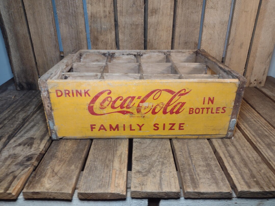 Coca-cola Family Size Wooden Bottle Crate Yellow Advertising Soda Crate ...