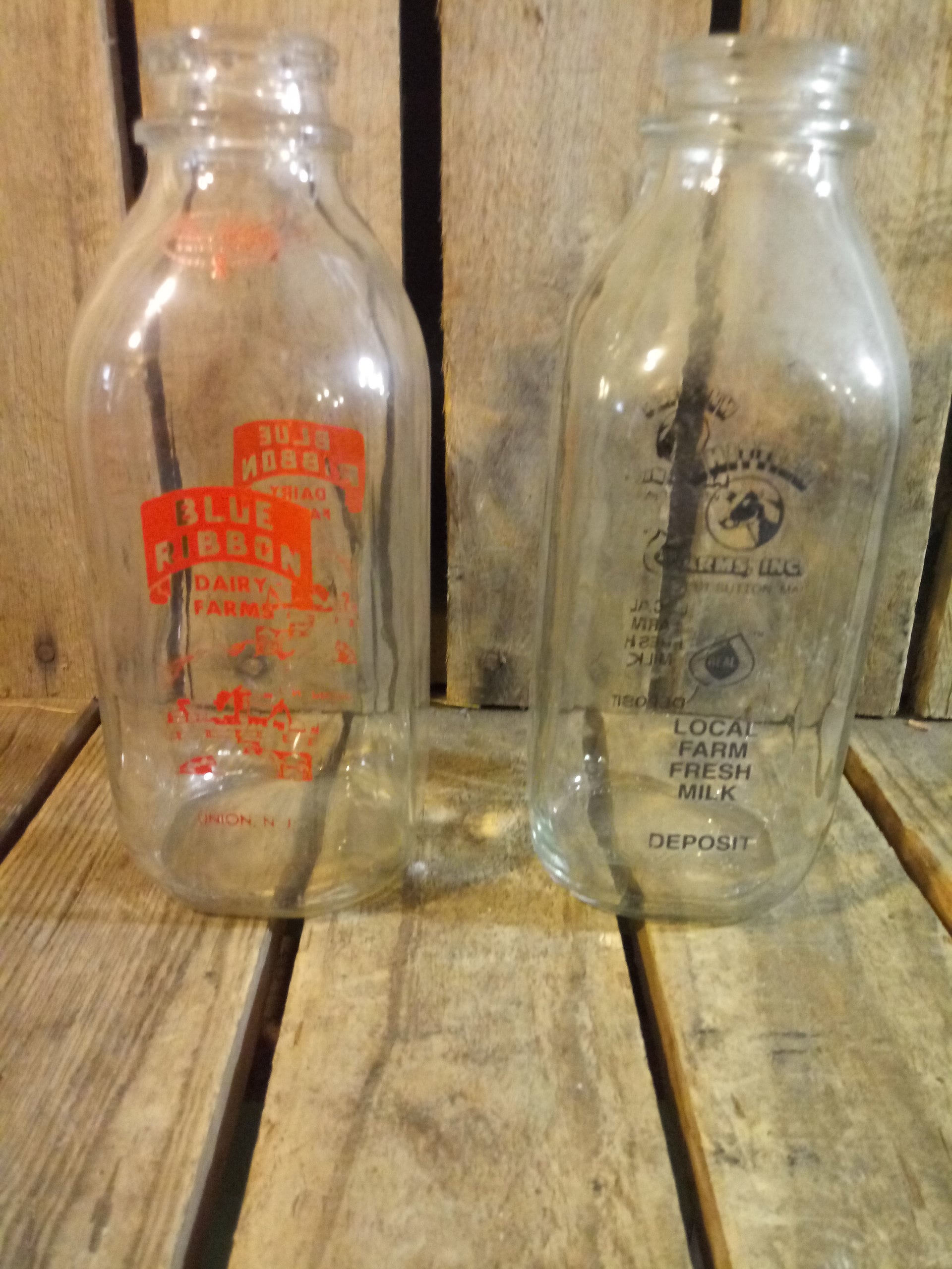 2 Vintage Glass Milk Bottles - Etsy