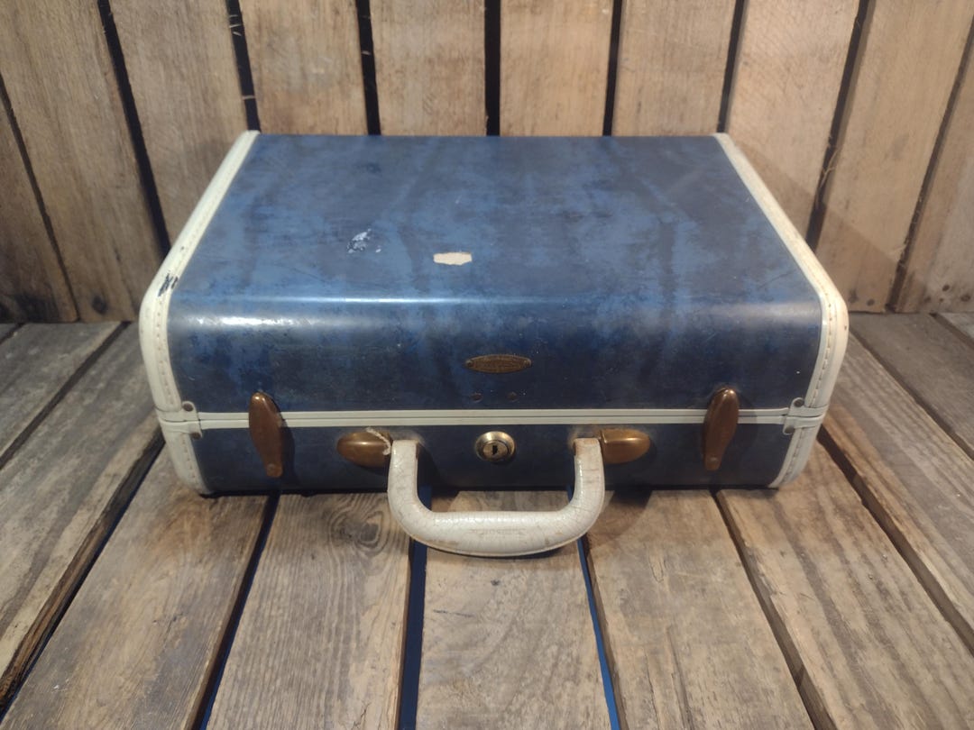 Vintage Blue Samsonite Suitcase With White Trim – Mid Century Travel ...