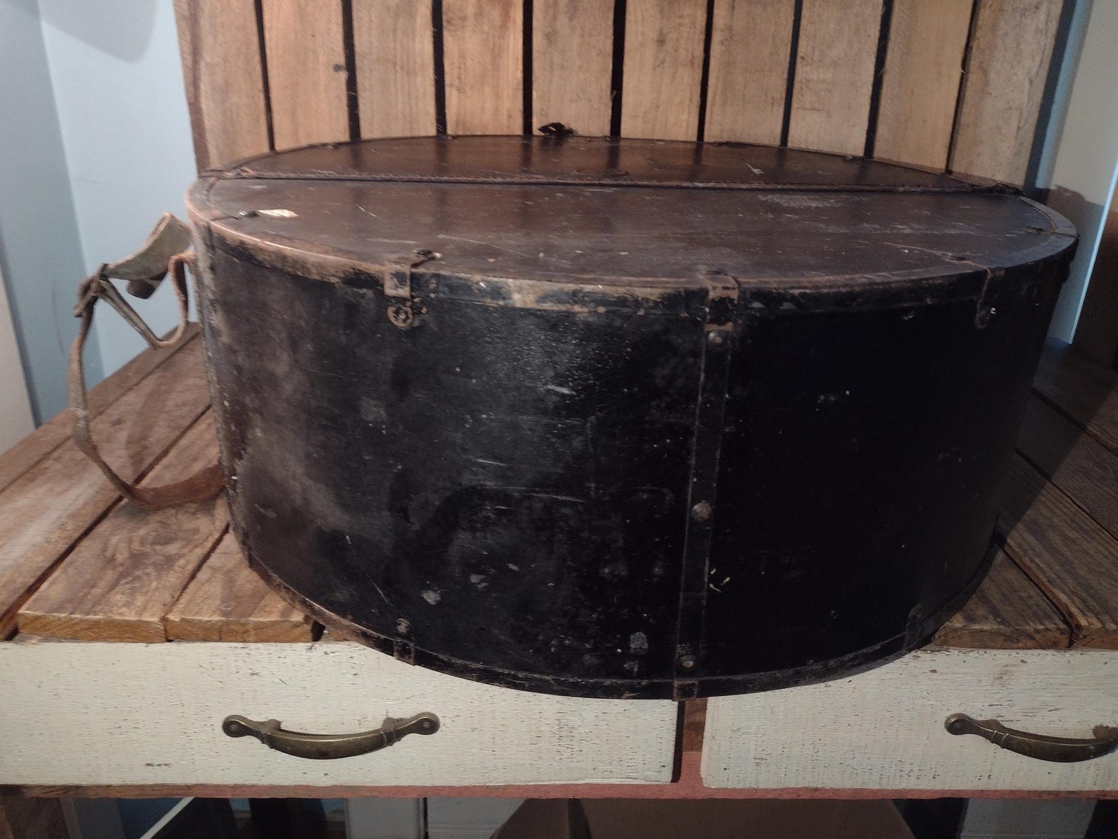 Antique Ajax Tire Trunk: Round Wood & Leather Automobile Storage - Etsy