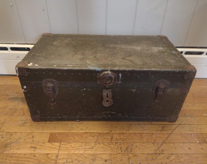 Military Green Metal Storage Trunk With Lock – Rustic Industrial Chest ...